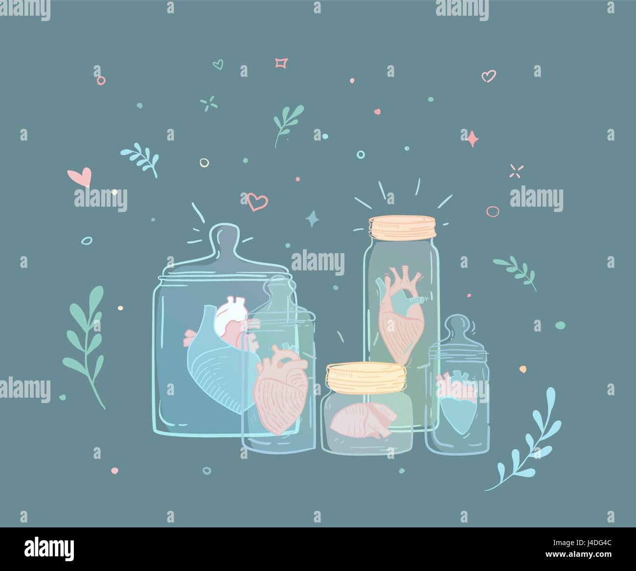 A set of jars with hearts. Illustration lover and collection of hearts ...
