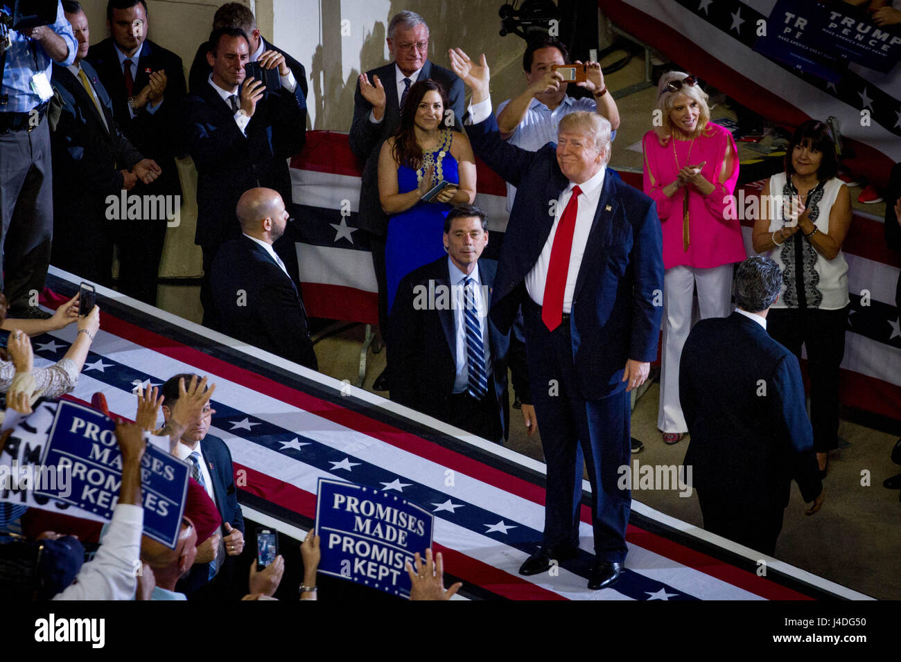 President Donald Trump takes the stage at a rally held in Harrisburg ...