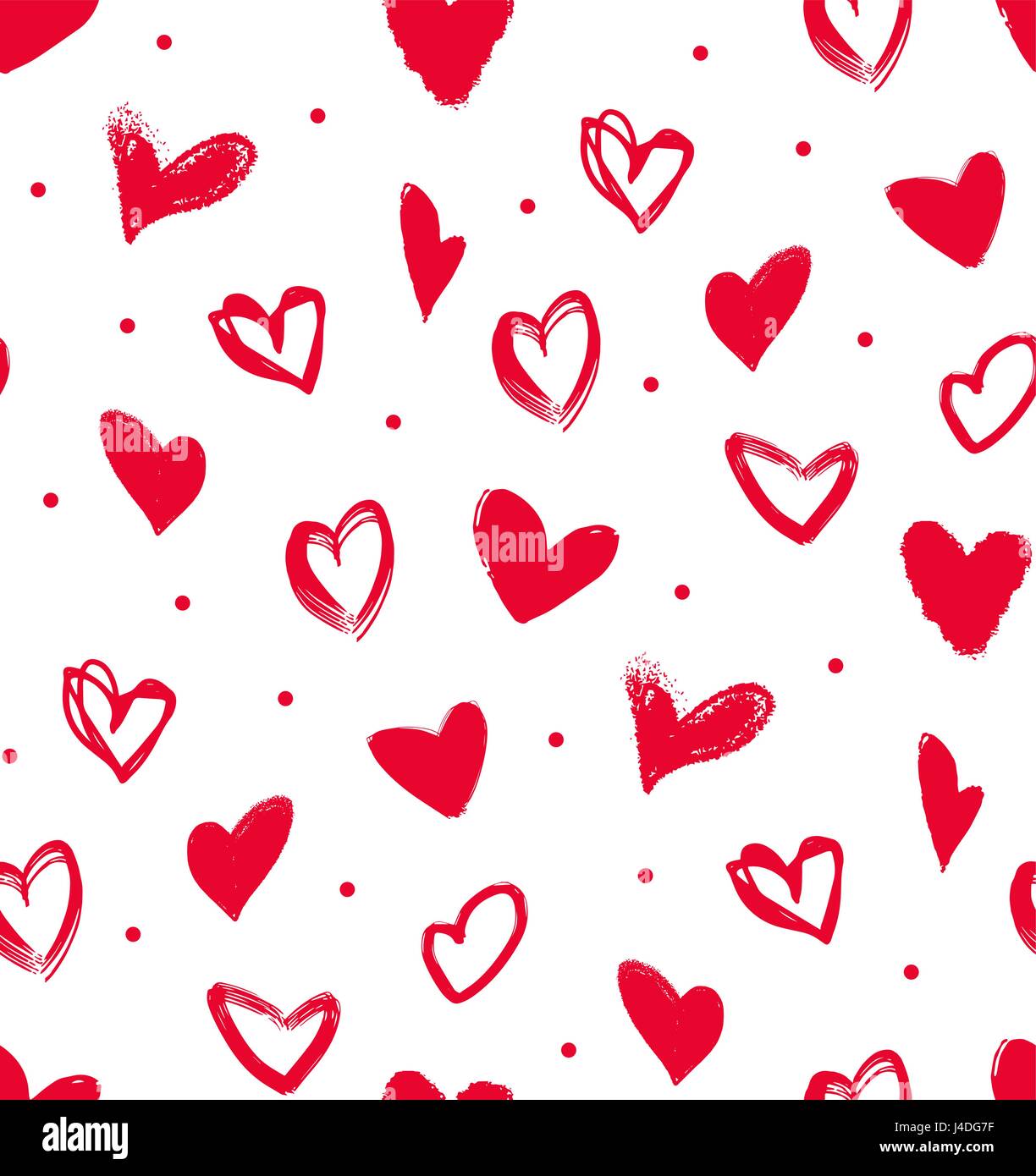 Doodle red hearts in a seamless pattern. Hipster simple pattern for ...