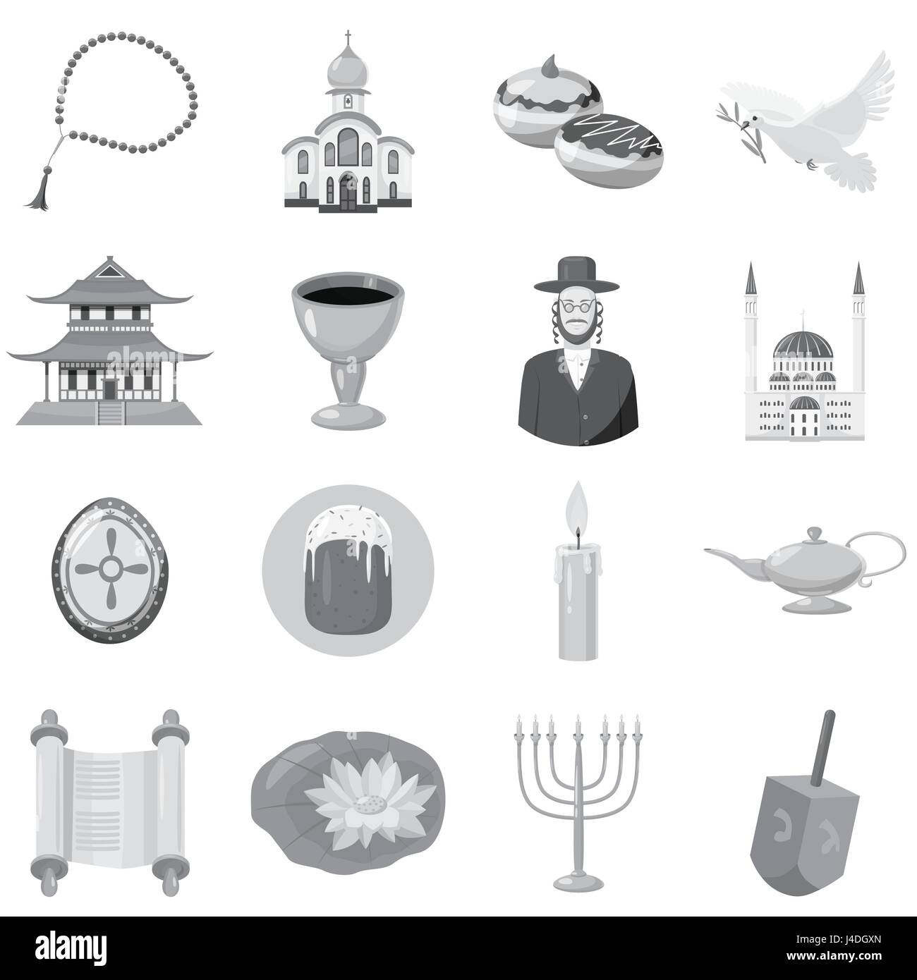 Judaism church traditional symbols icons set Stock Vector Image & Art ...