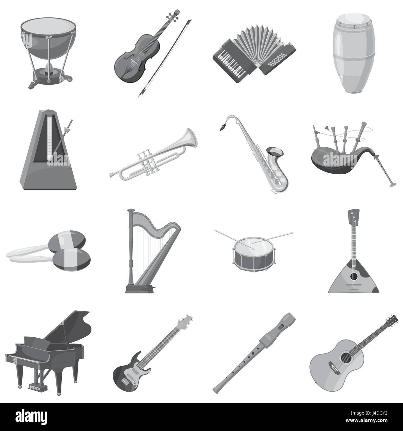 Musical instrument icons set gray monochrome style Stock Vector Image ...