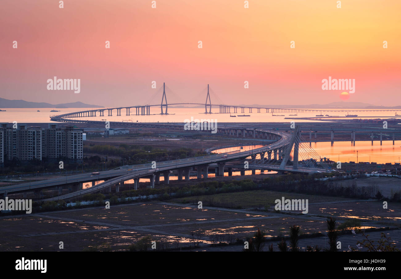 The famous bridge of Korea in Aerial view, Incheon, South Korea Stock ...