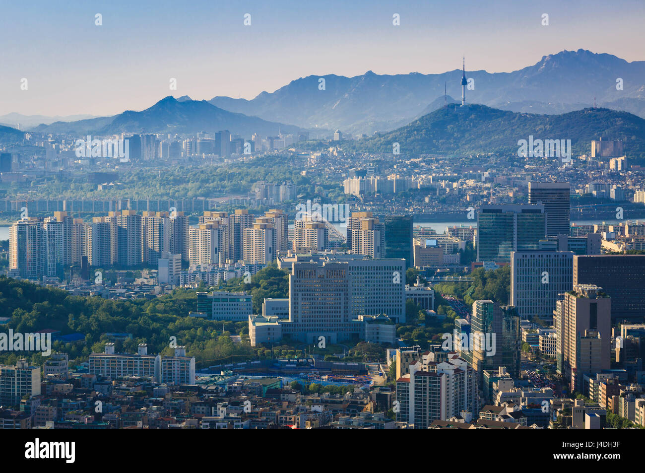 Seoul city and Downtown skyline in aerial, South Korea Stock Photo - Alamy