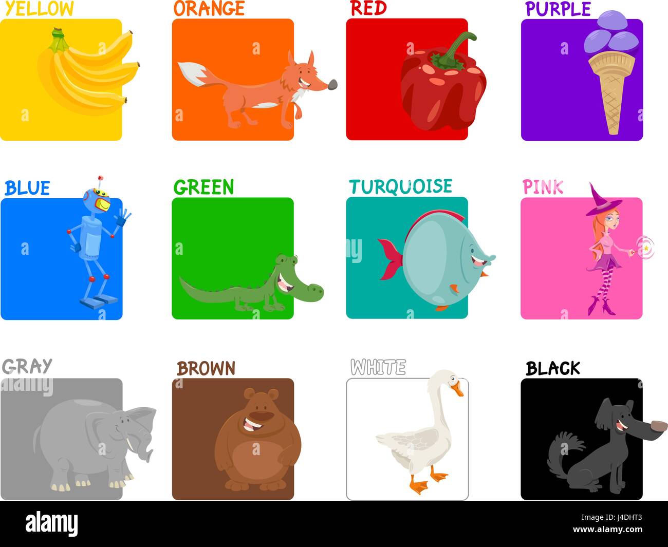 Cartoon Illustration of Basic Colors Educational Set for Preschool ...