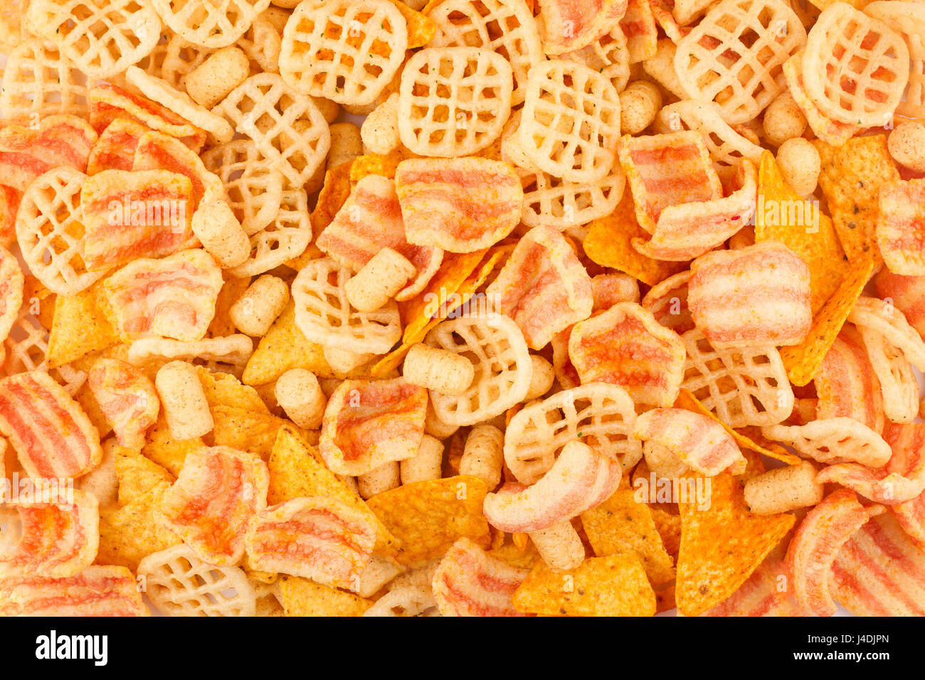 top view round pile of different junk food types with different colors ...