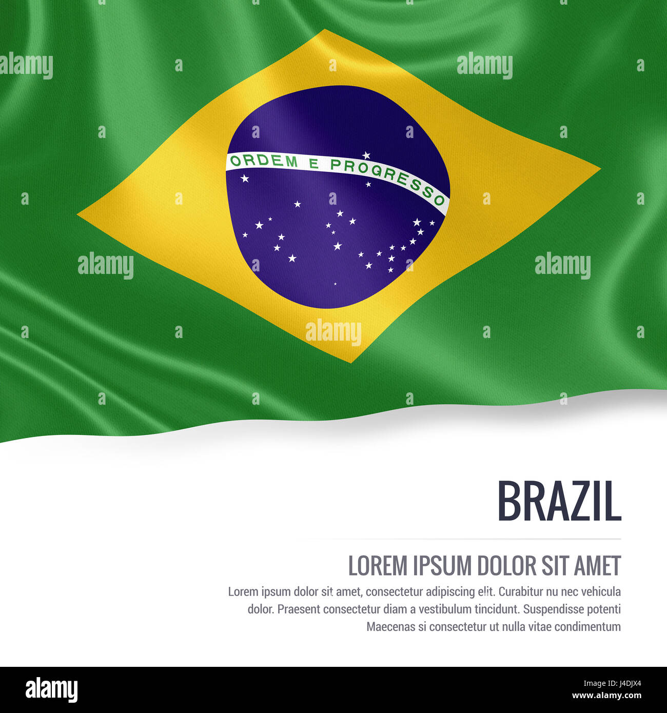 Silky flag of Brazil waving on an isolated white background with the ...