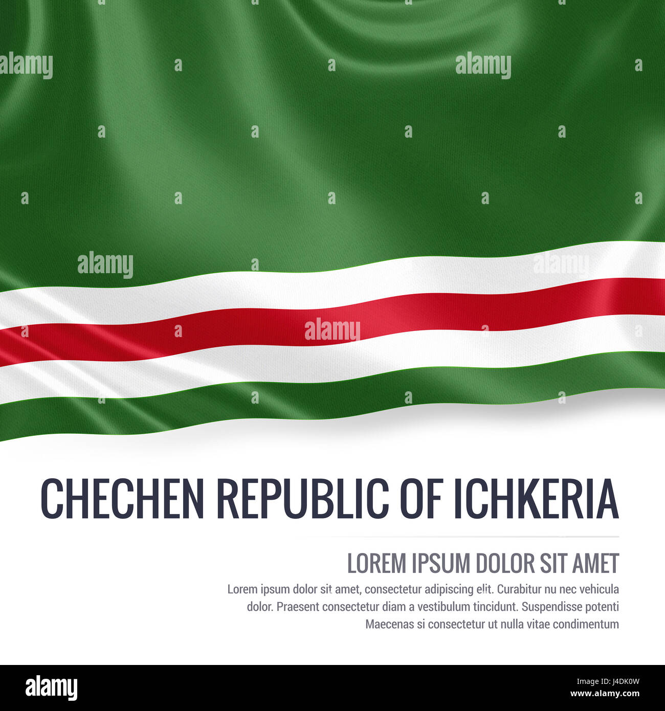 Silky flag of Chechen Republic of Ichkeria waving on an isolated white ...