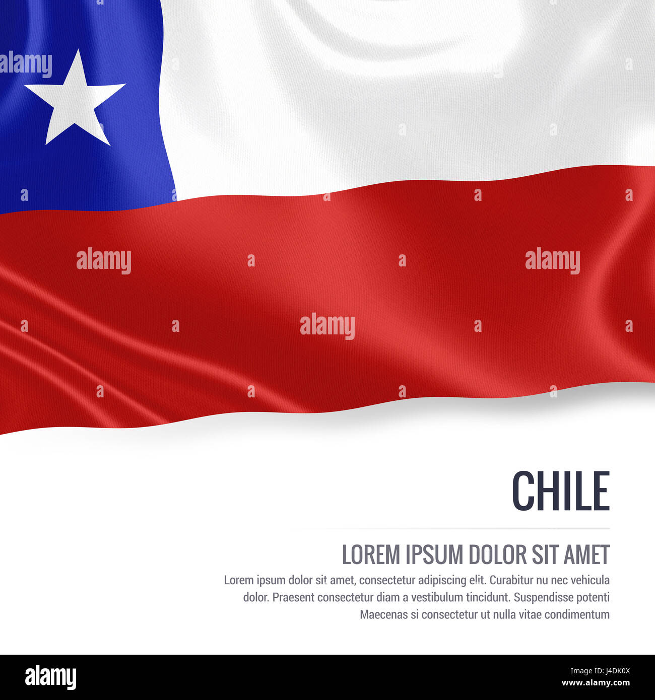 Silky flag of Chile waving on an isolated white background with the ...