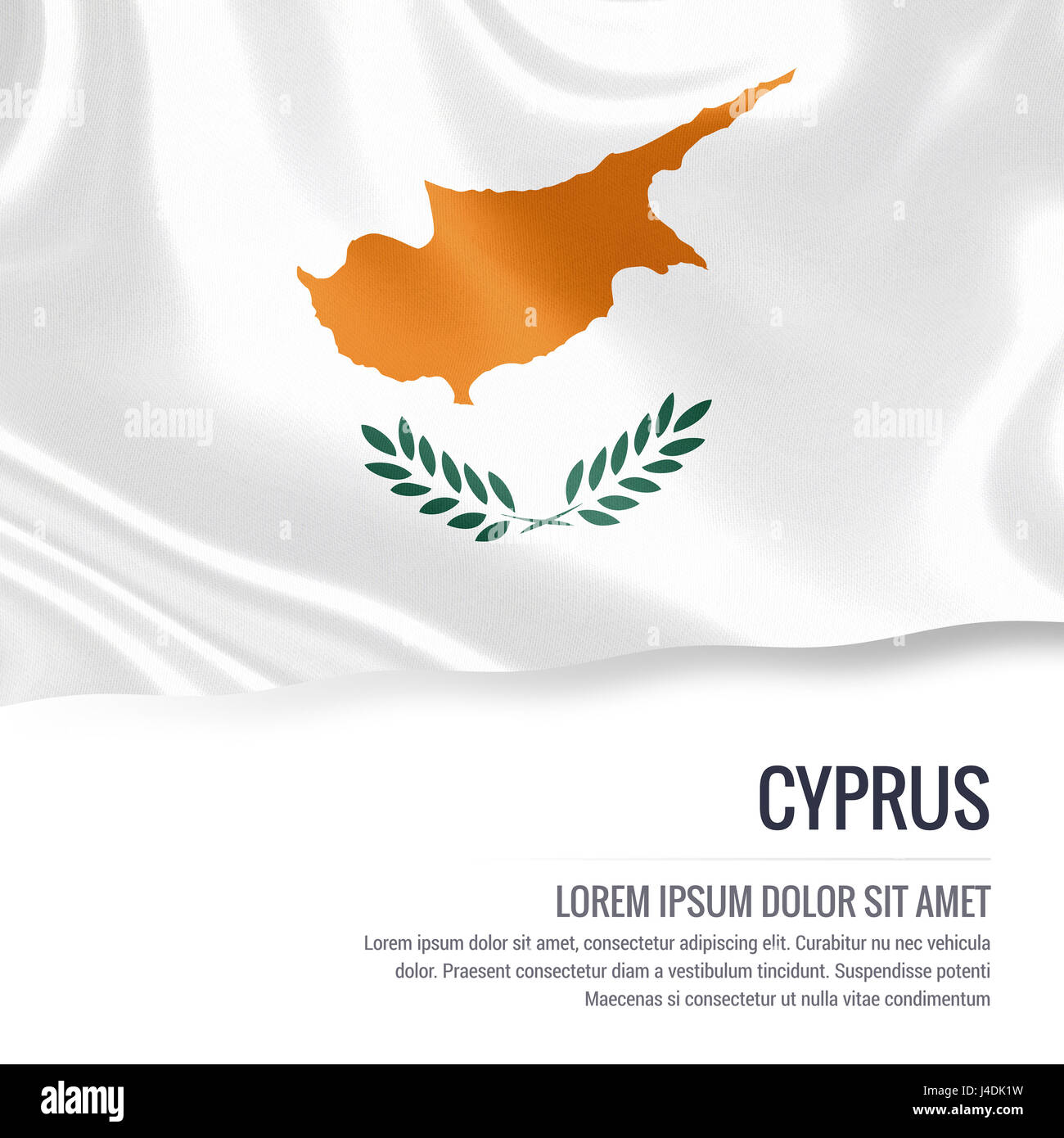 Silky flag of Cyprus waving on an isolated white background with the ...
