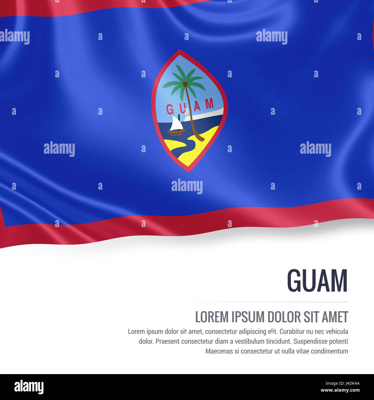 Silky flag of Guam waving on an isolated white background with the ...