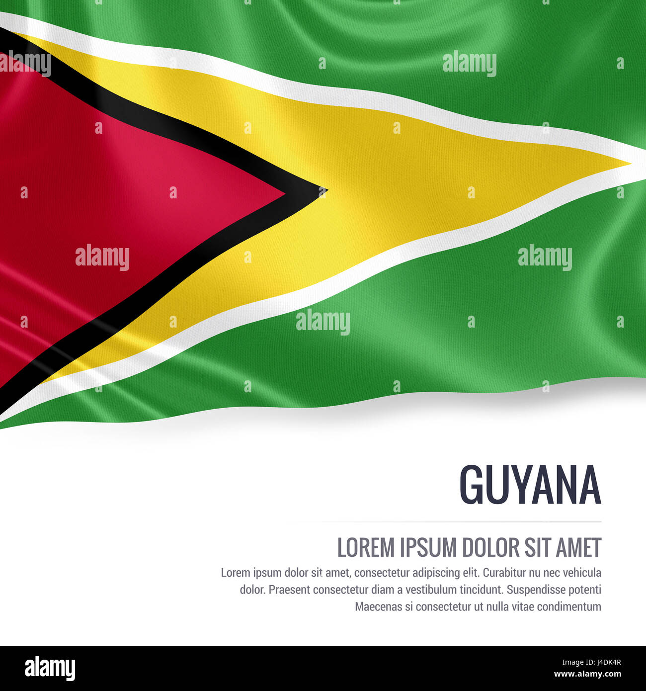 Silky flag of Guyana waving on an isolated white background with the white text area for your ...