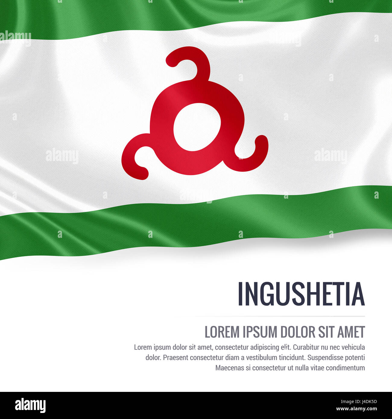 Silky flag of Ingushetia waving on an isolated white background with ...