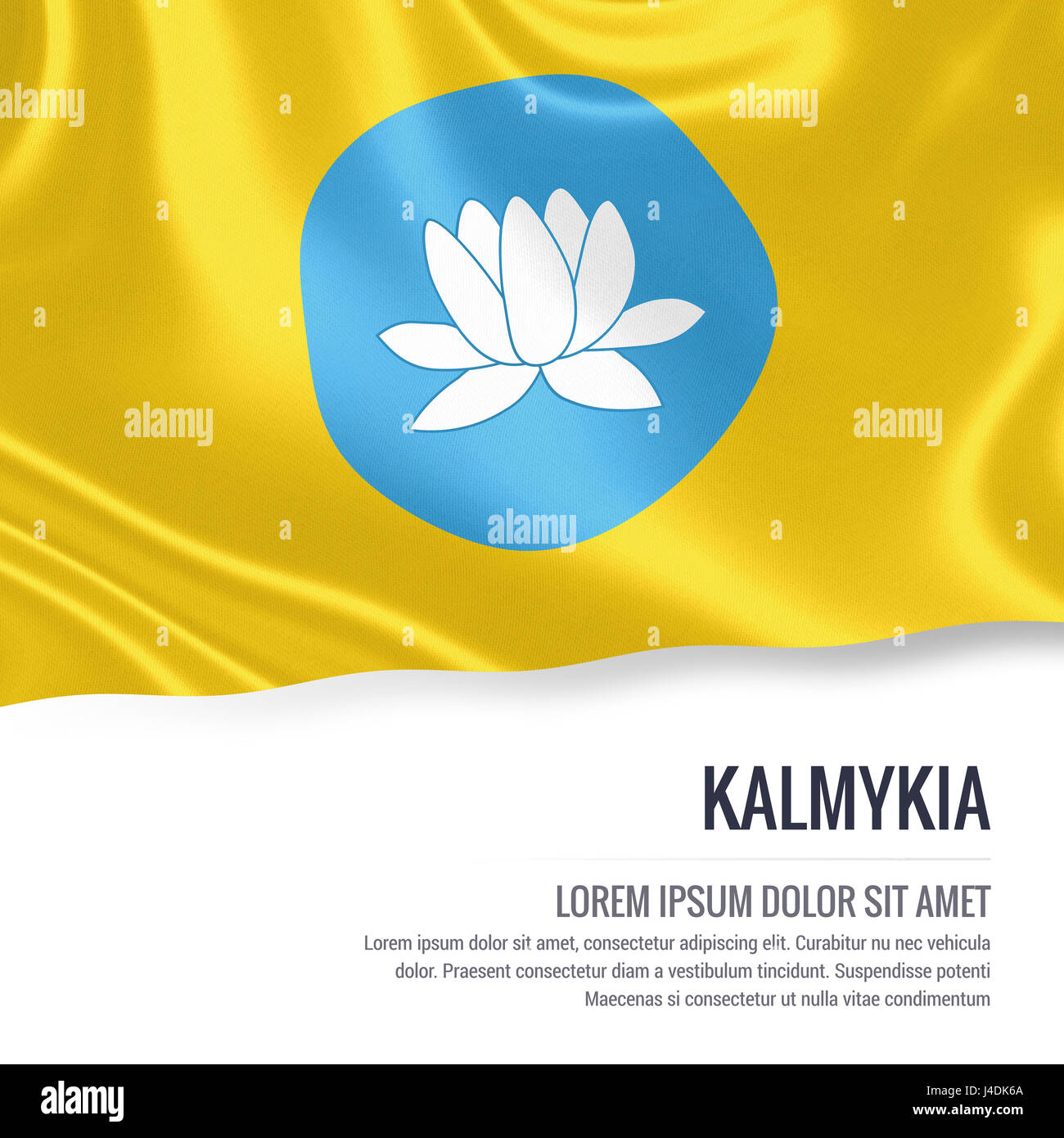 Silky flag of Kalmykia waving on an isolated white background with the ...