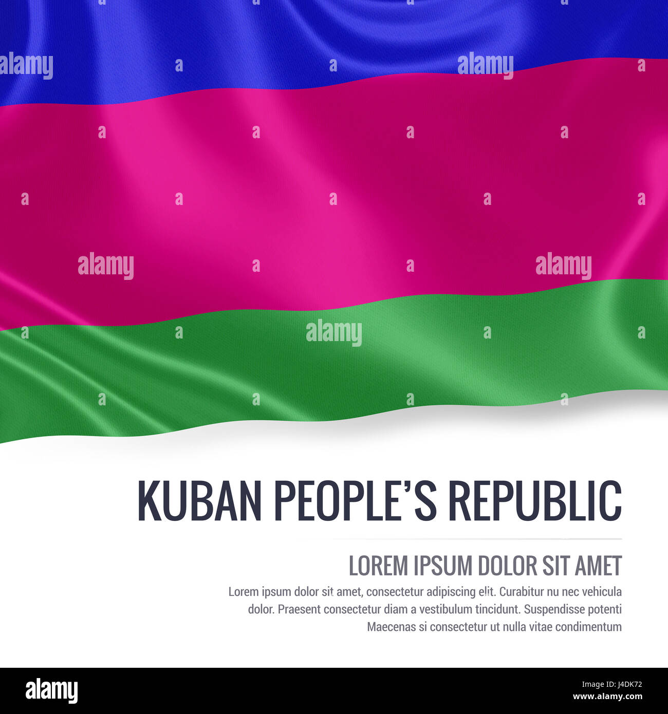 Silky flag of Kuban People's Republic waving on an isolated white ...