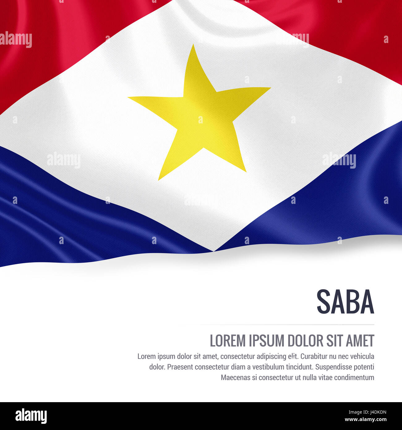 Silky flag of Saba waving on an isolated white background with the ...