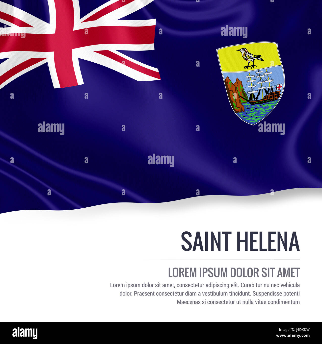 Silky flag of Saint Helena waving on an isolated white background with ...