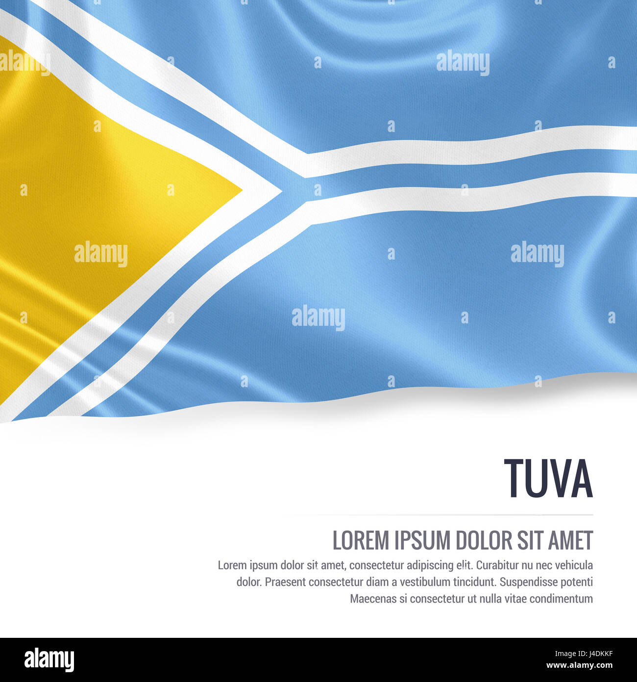 Silky flag of Tuva waving on an isolated white background with the ...