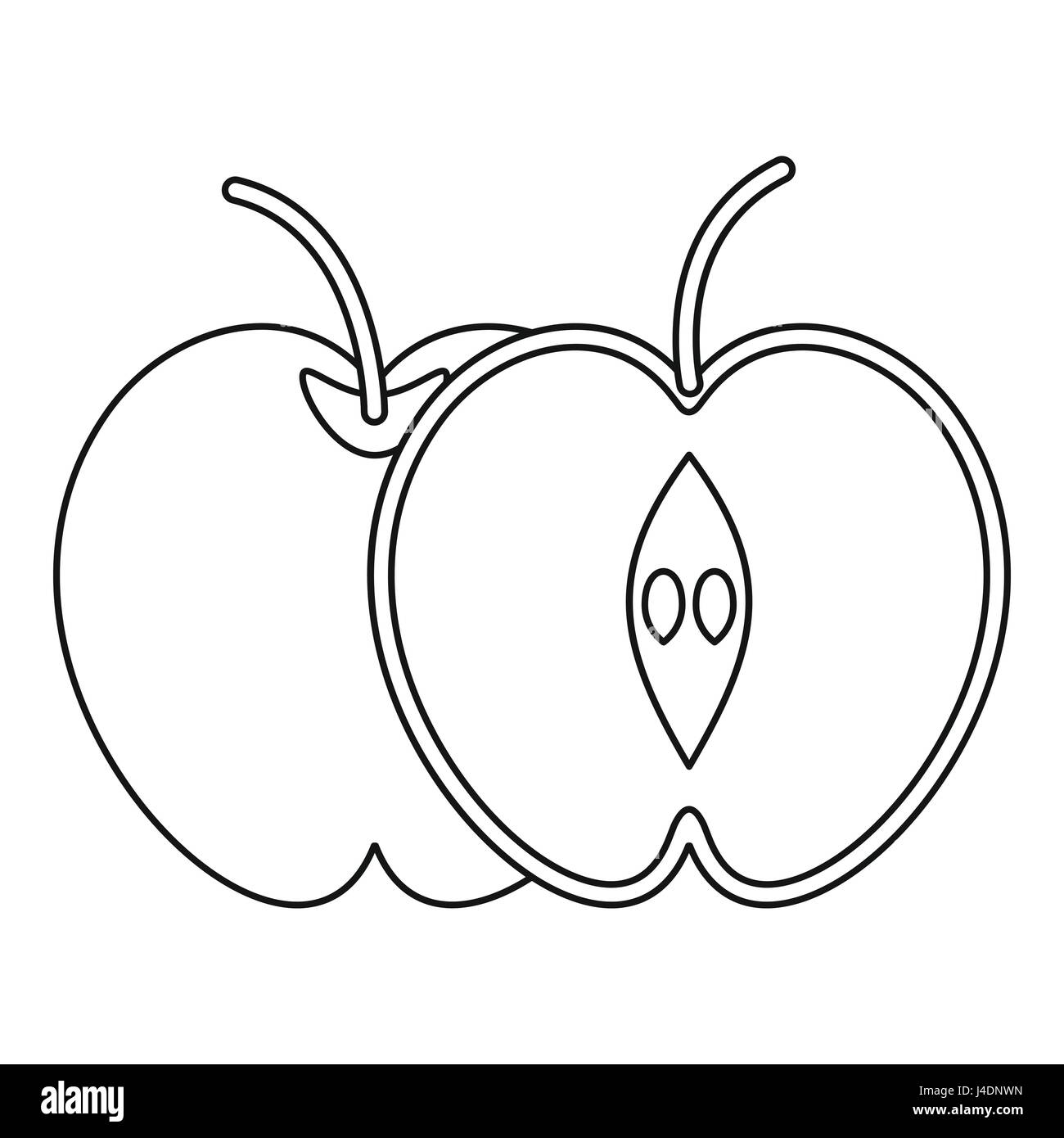 Vector Outline Apple Slice Fruit Stock Photos & Vector Outline Apple ...