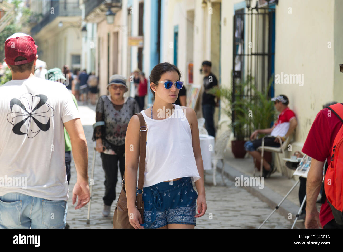 Young white woman walking in Havana, Cuba Stock Photo - Alamy
