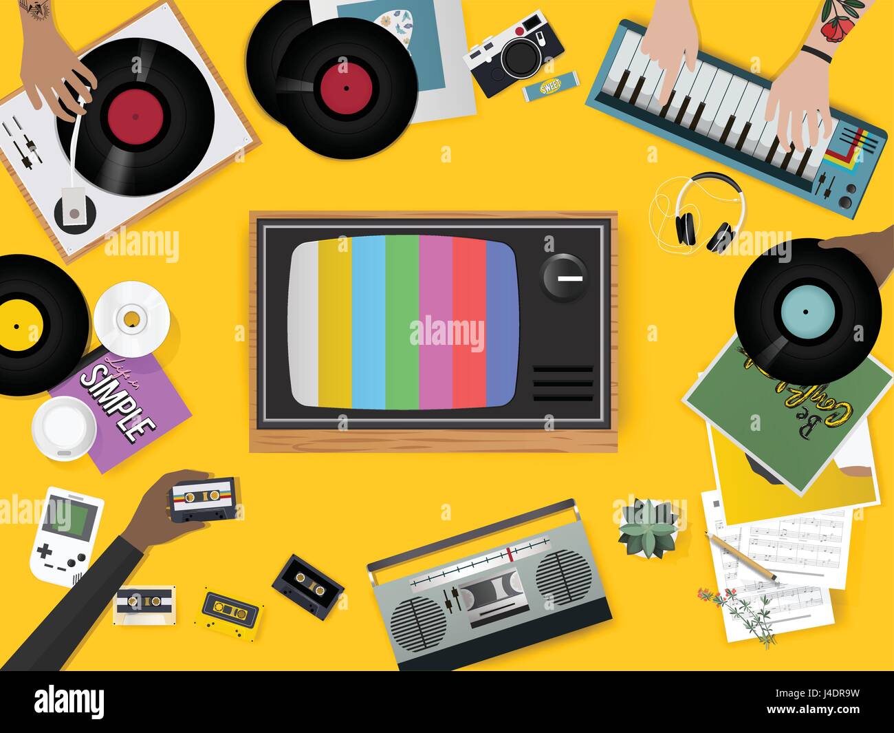 Retro Music Entertainment Media Mixed Icon Illustration Vector Stock ...