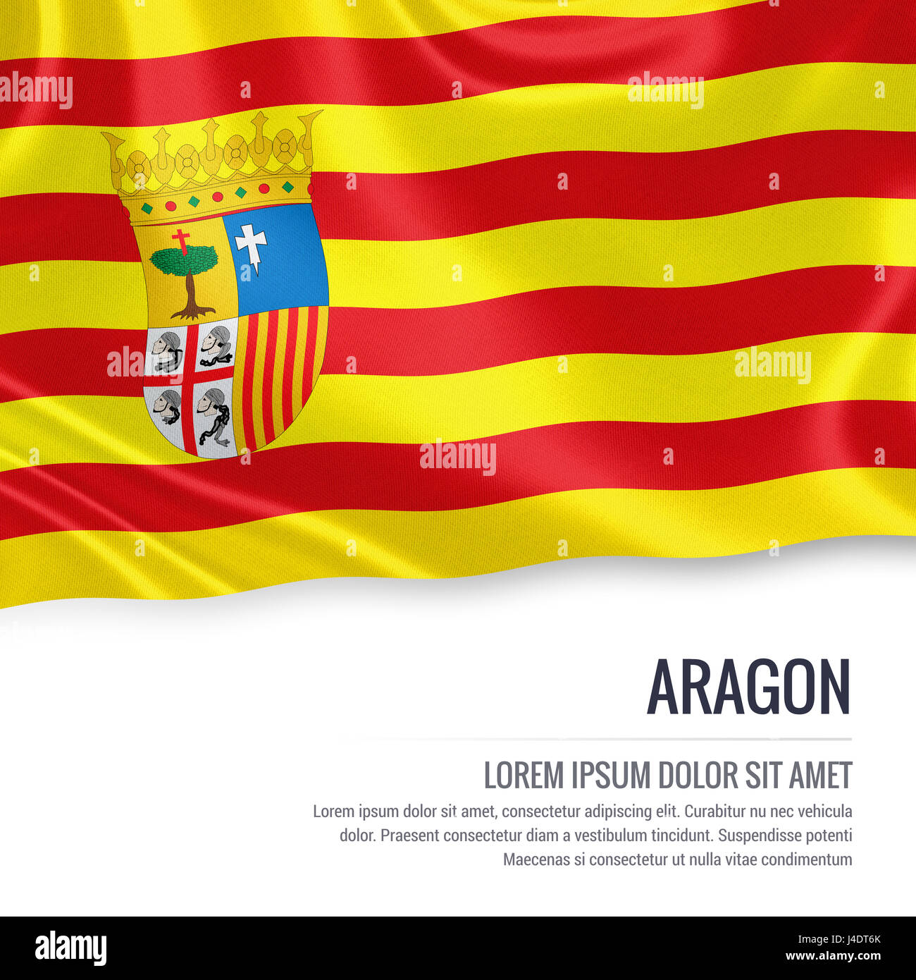 Spanish state Aragon flag waving on an isolated white background. State ...