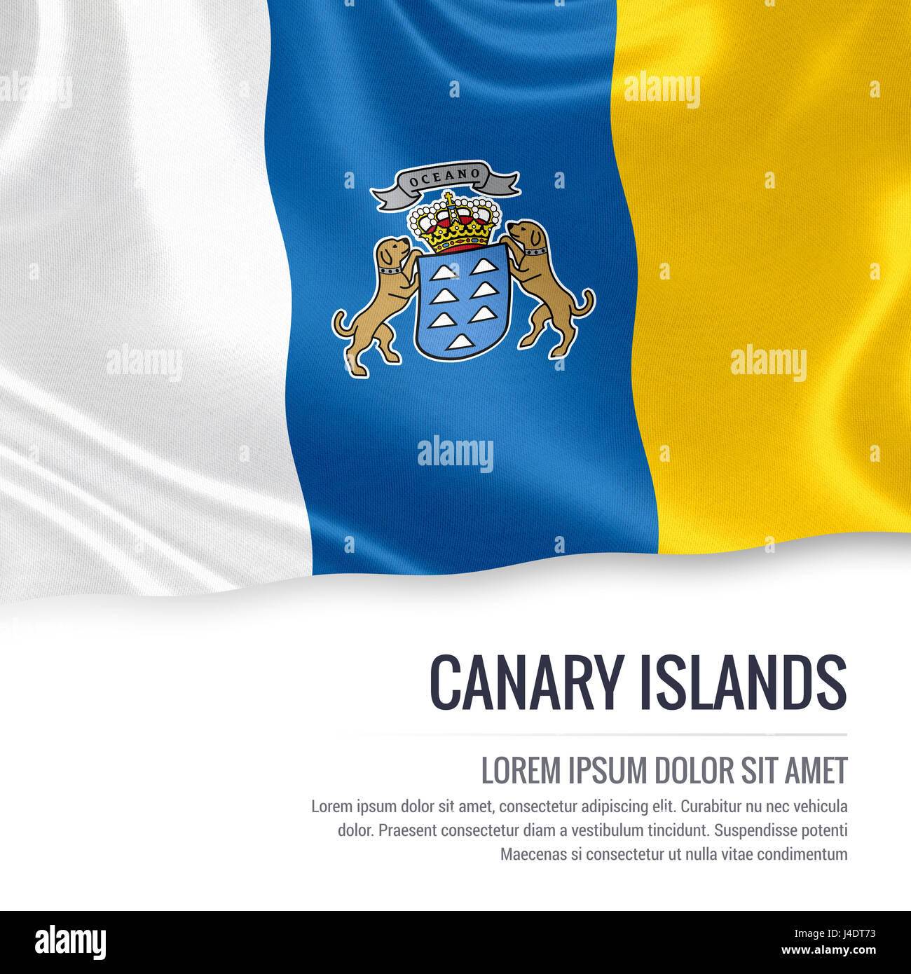 Spanish state Canary Island flag waving on an isolated white background ...