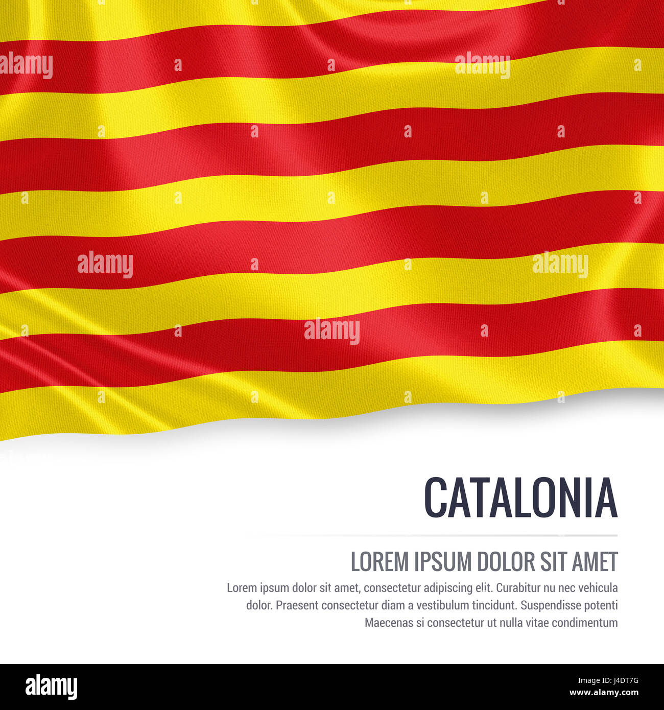 Spanish state Catalonia flag waving on an isolated white background ...