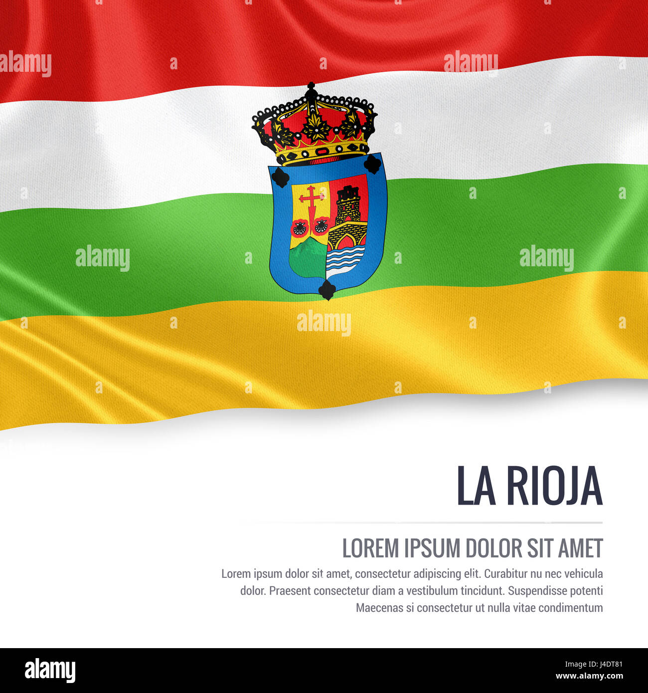 Spanish state La Rioja flag waving on an isolated white background ...