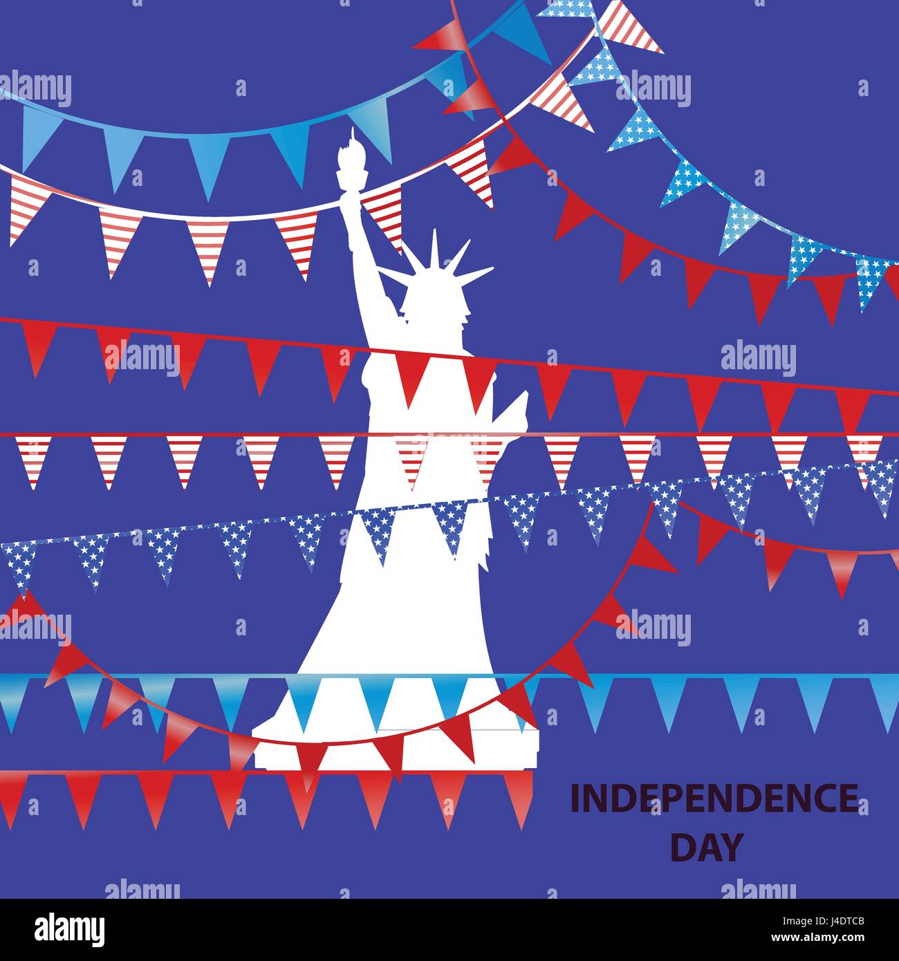 American flag is the US Independence Day. Silhouette of a statue of ...