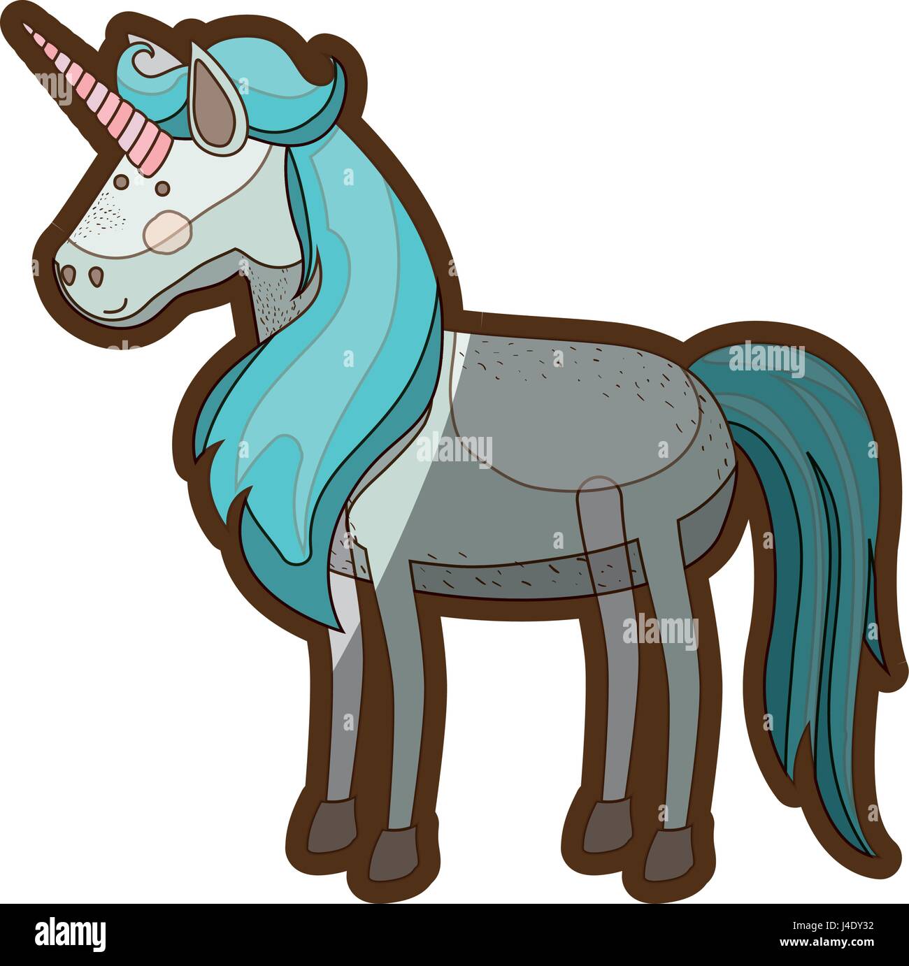 white background with realistic unicorn and thick contour Stock Vector ...
