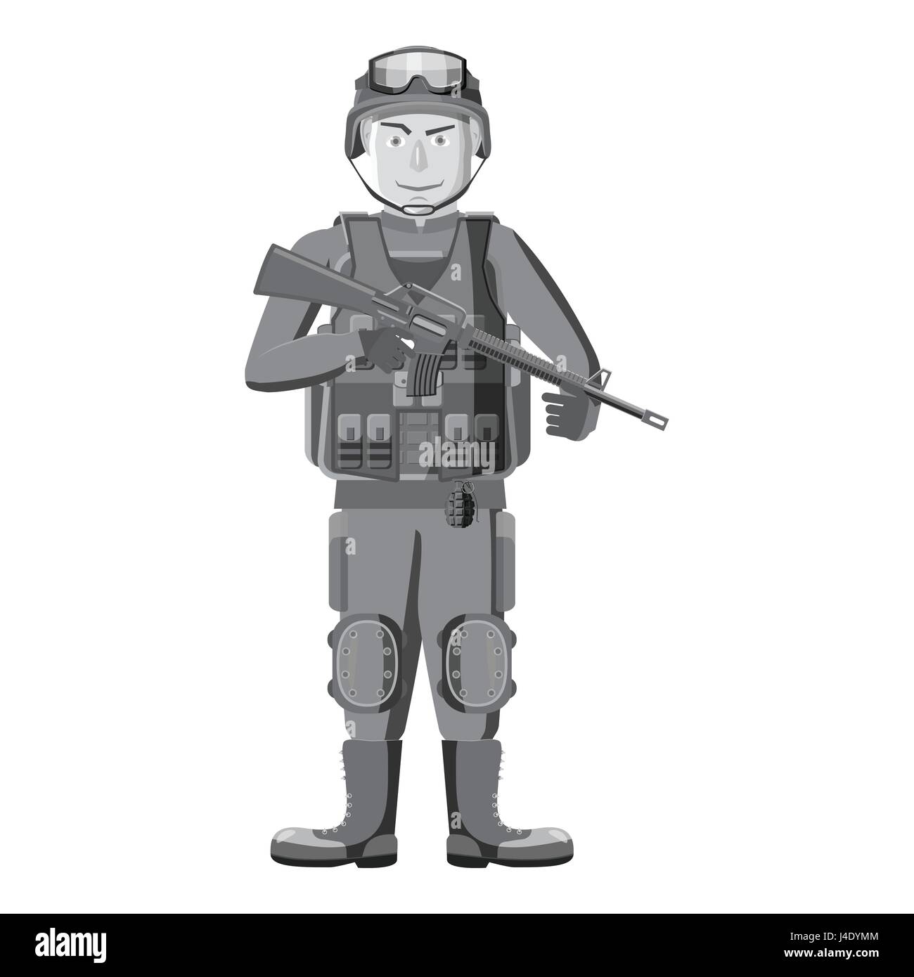 Soldier with weapons icon, gray monochrome style Stock Vector Image ...