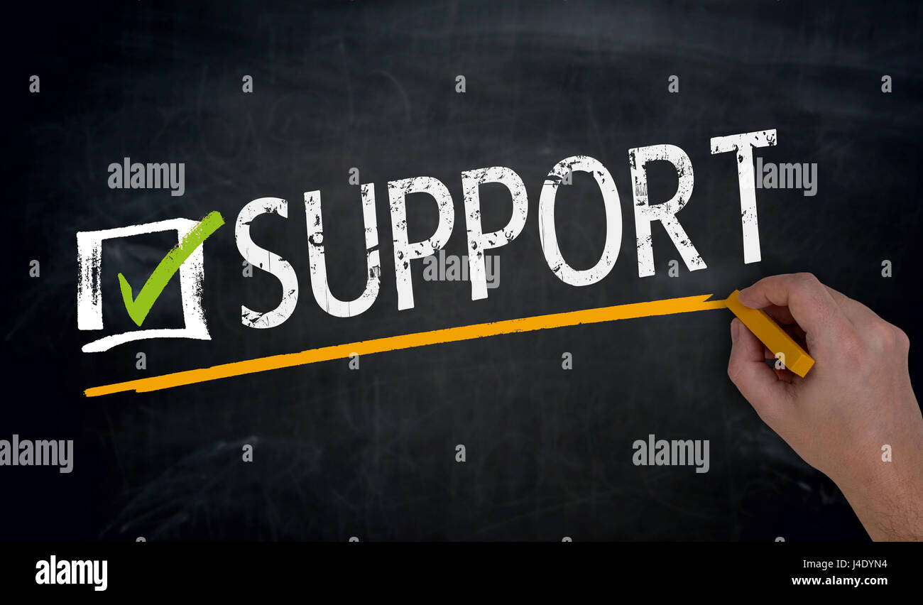Support is written by hand on blackboard Stock Photo - Alamy