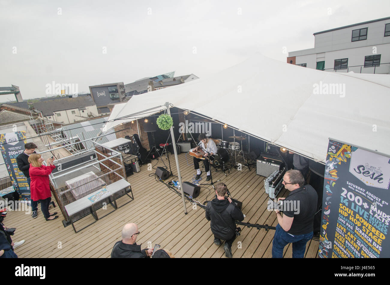 Hull, Yorkshire, UK. 12th May, 2017. Rooftop live stage photographed on ...