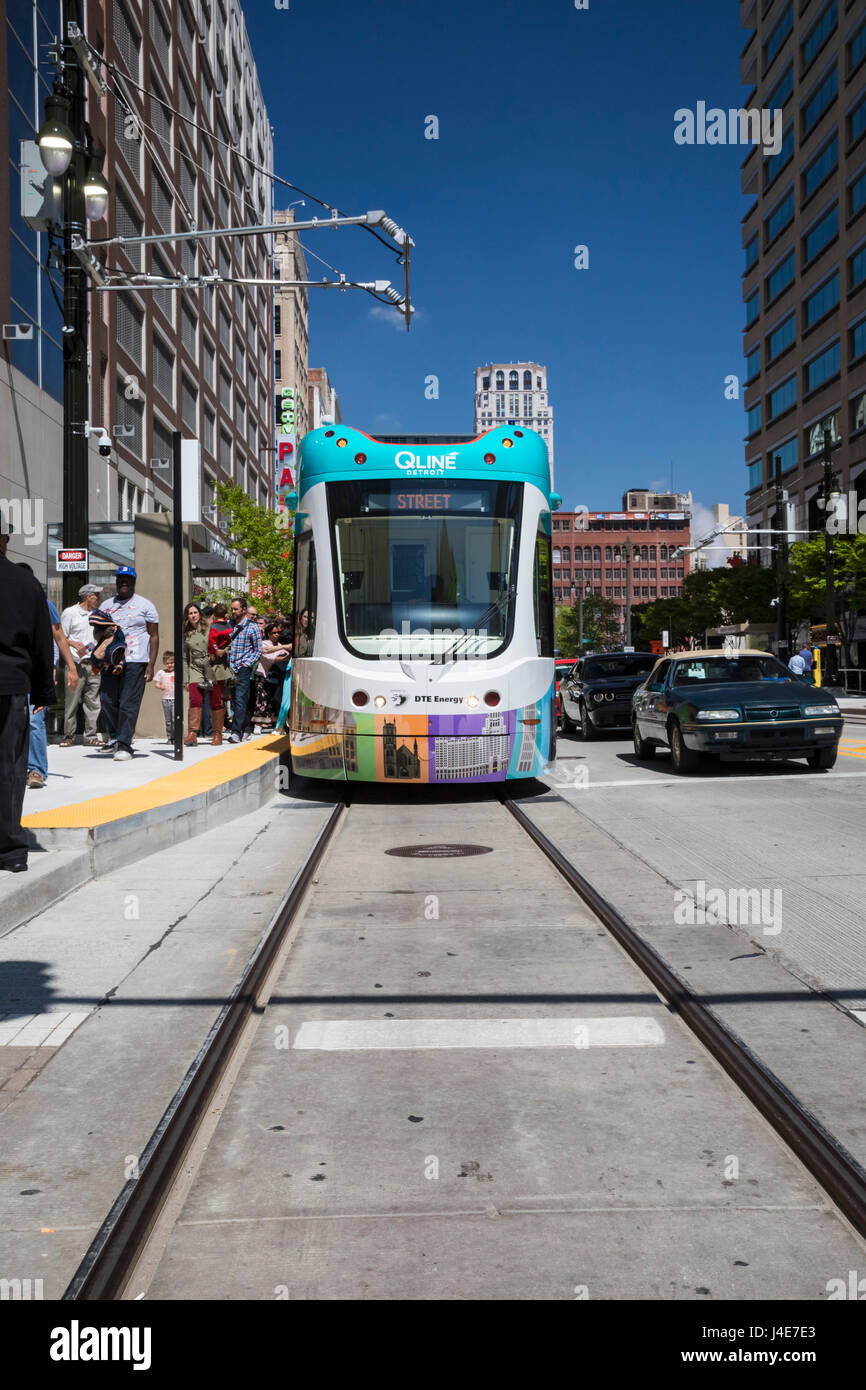 Detroit, Michigan, USA. 12th May, 2017. The QLine streetcar began ...