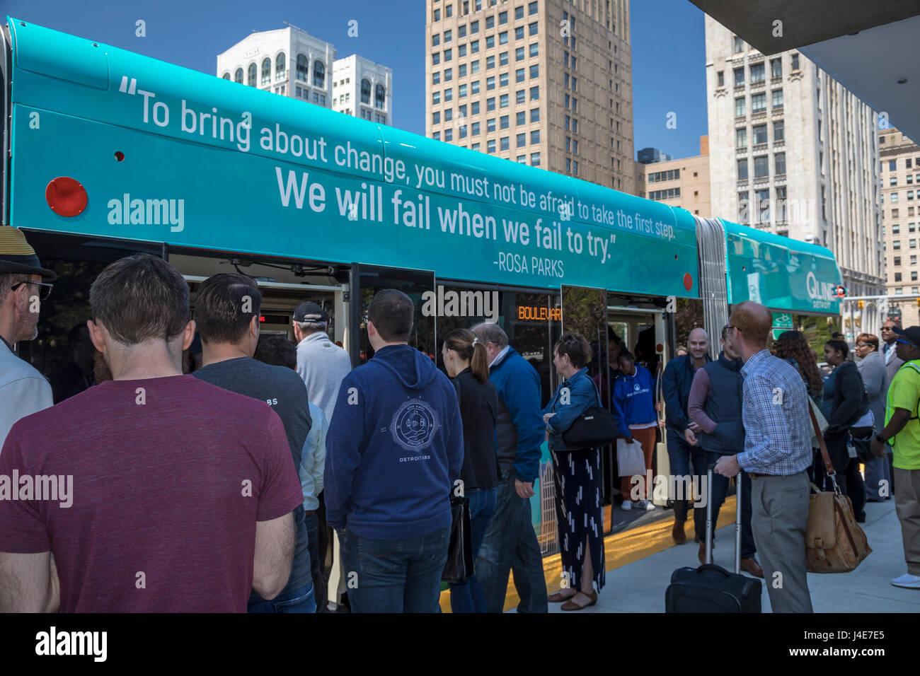 Detroit, Michigan, USA. 12th May, 2017. The QLine streetcar began ...