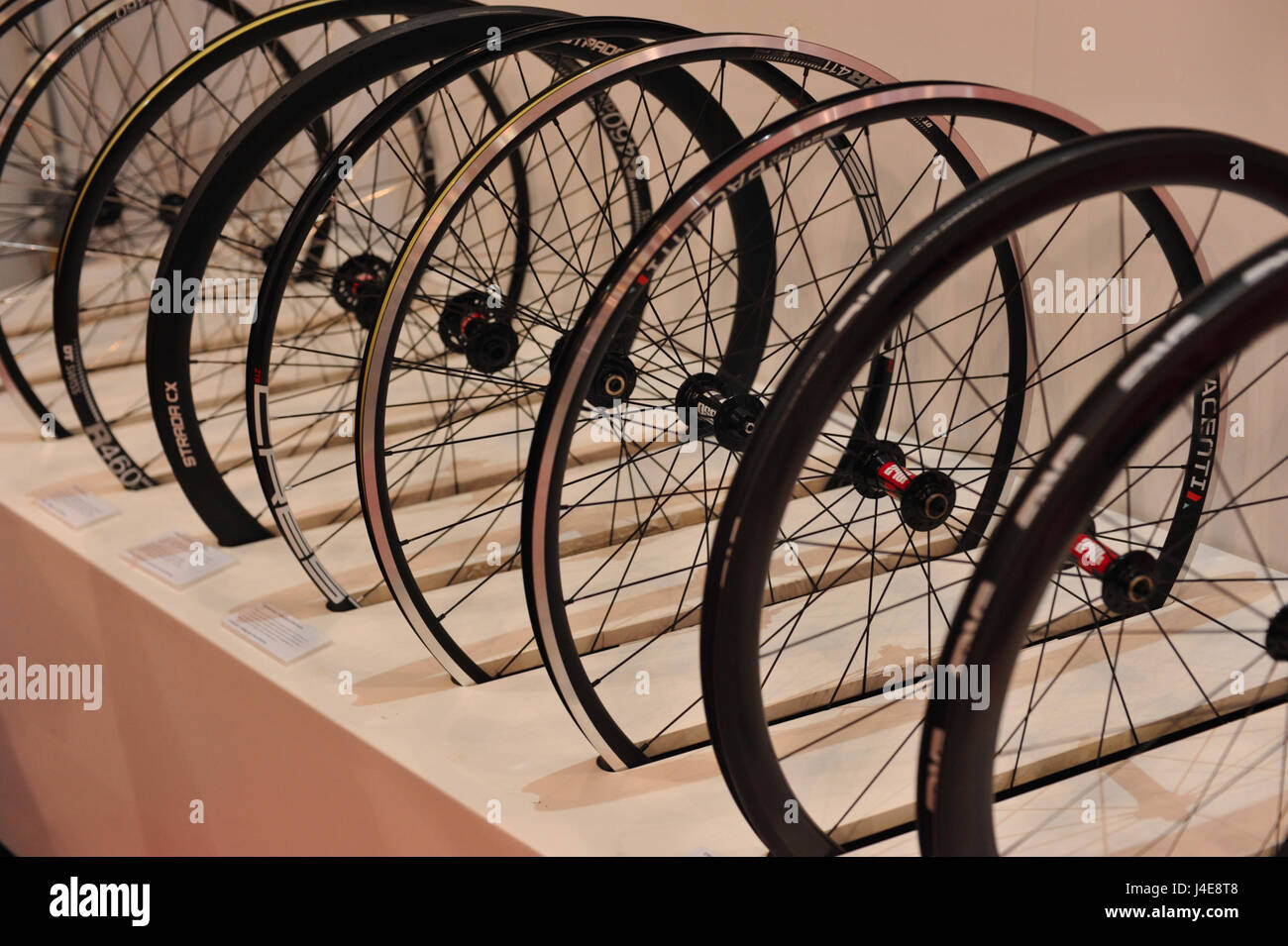 London, UK. 12th May, 2017. Strada Handmade wheels on display at the ...