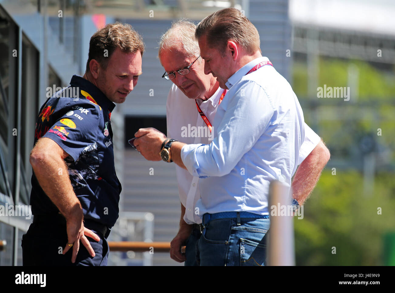 Barcelona, Espana. 12th May, 2017. Christian Horner, Helmut Marko and Jos Verstappen during the ...