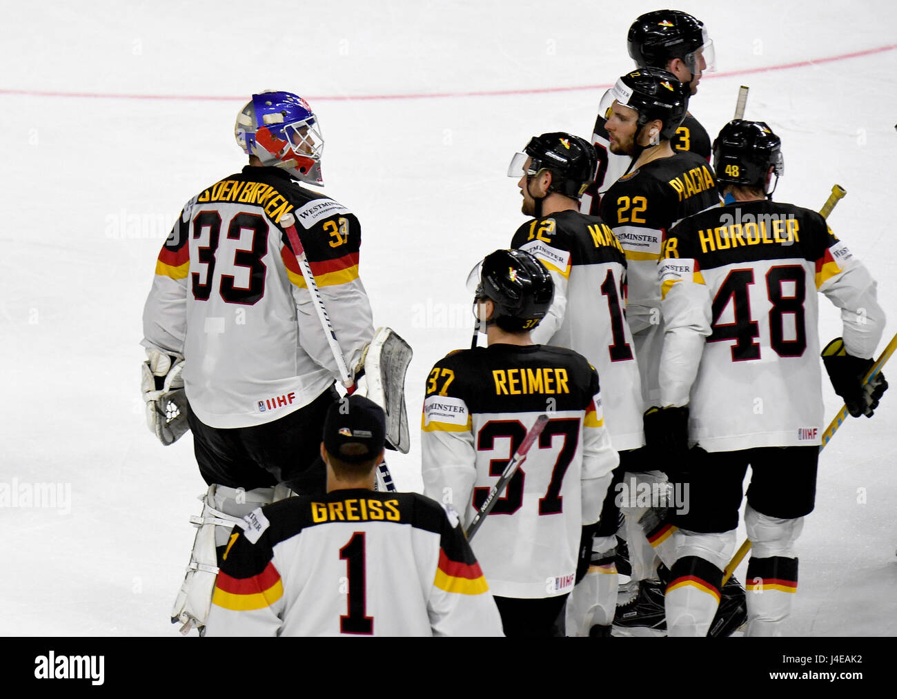Germany's athletes (L-R) Danny aus den Birken, Thomas Greiss, Patrick ...