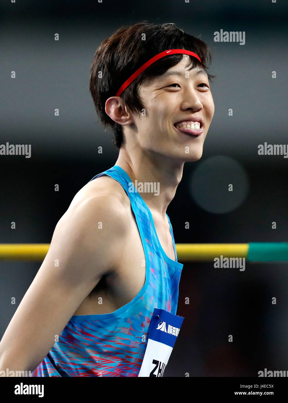 Shanghai, China. 13th May, 2017. Zhang Guowei of China reacts during ...