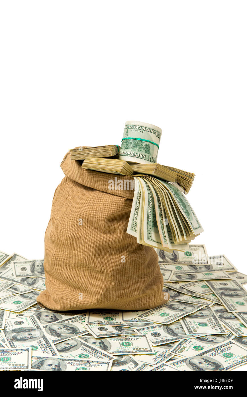 Money in the bag isolated on a white background Stock Photo - Alamy