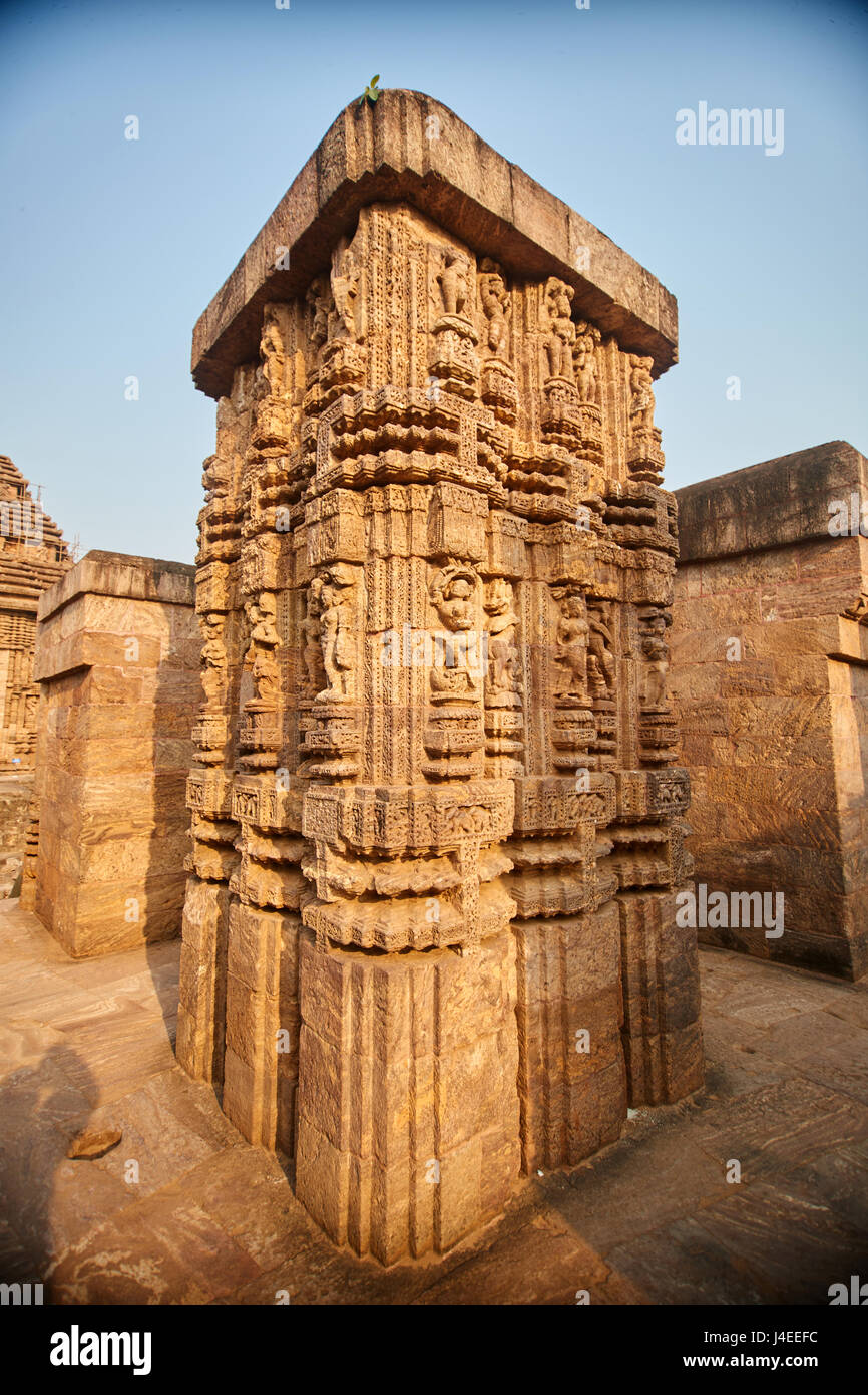 Ancient sandstone carvings on the walls of the ancient sun temple at ...