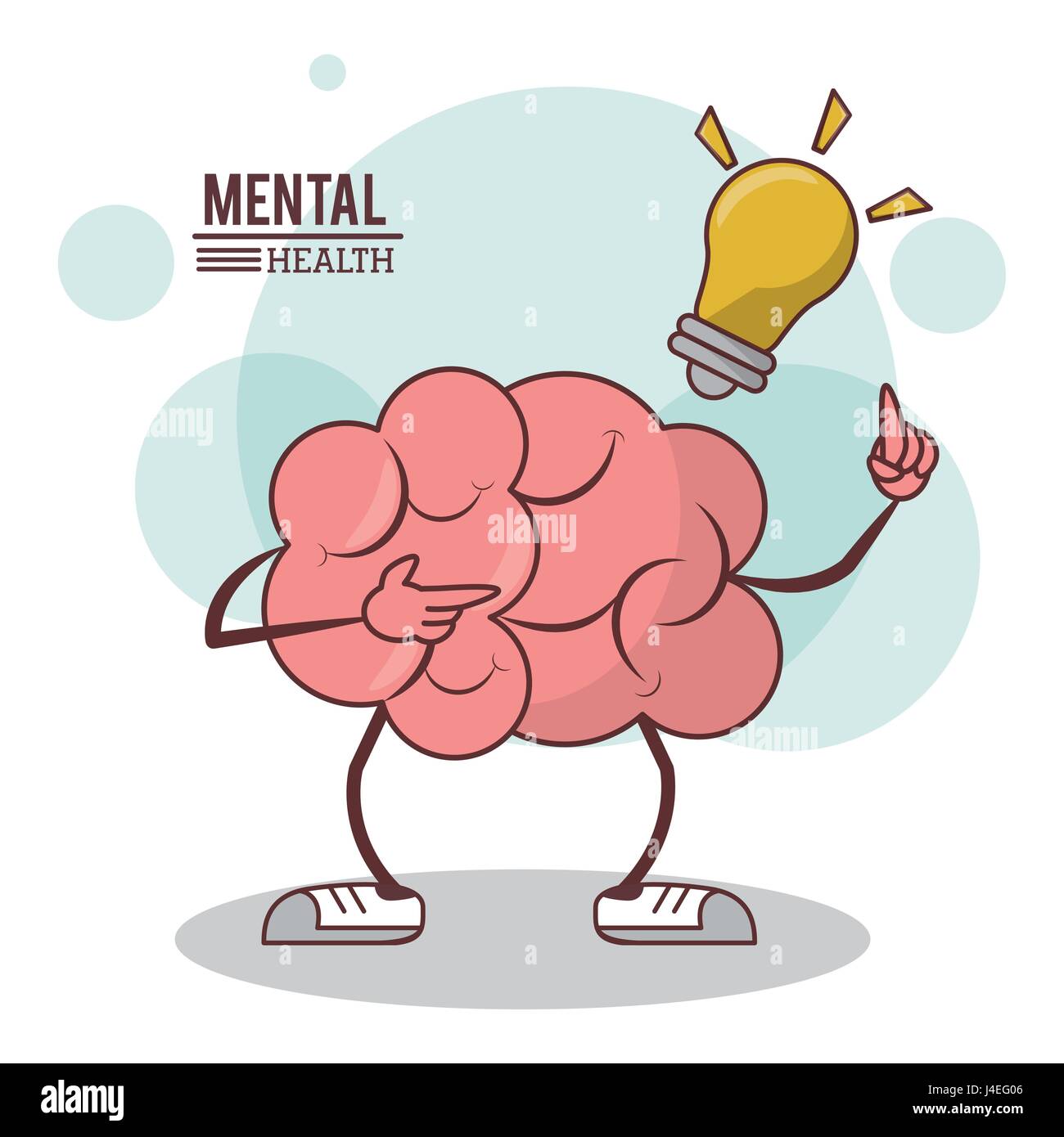 mental health, cartoon brain bulb illumination concept Stock Vector ...