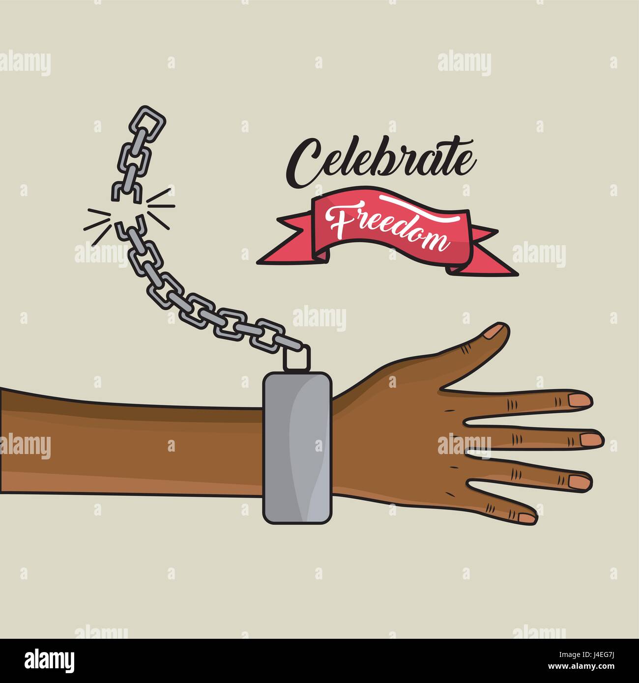 hand with chain and ribbon design to celebrate freedom, vector ...