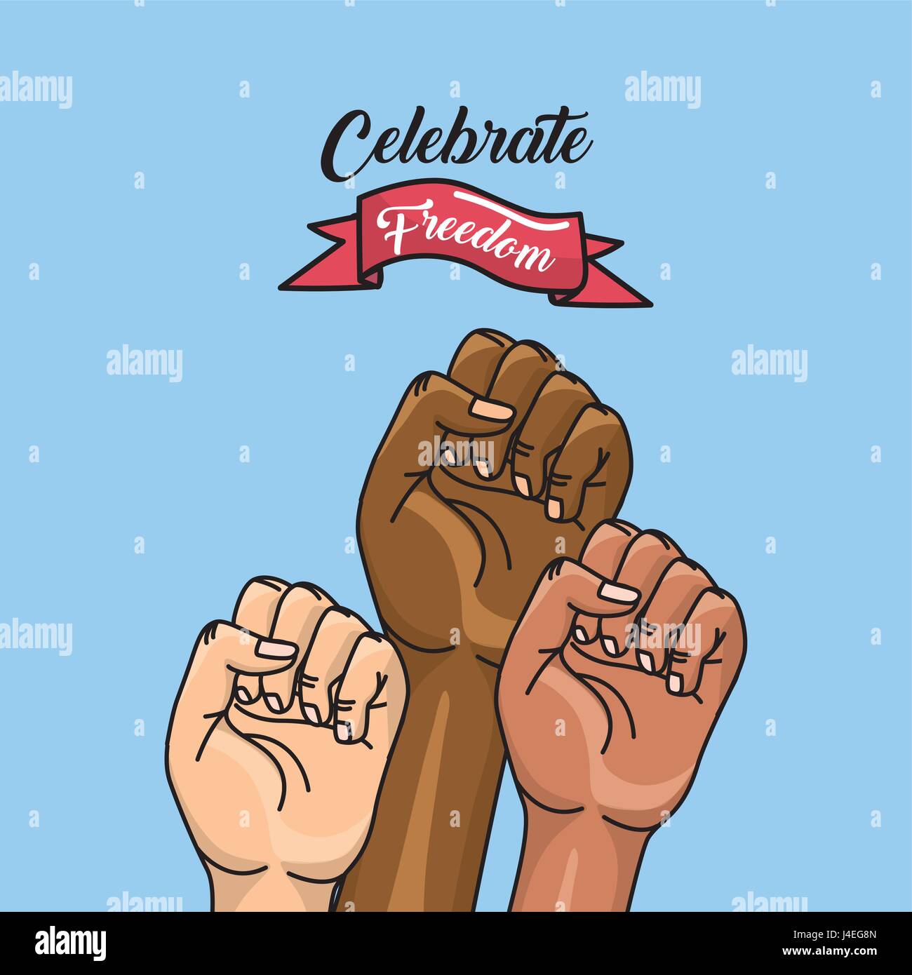 hands fist up with ribbon to celebrate freedom, vector illustration ...