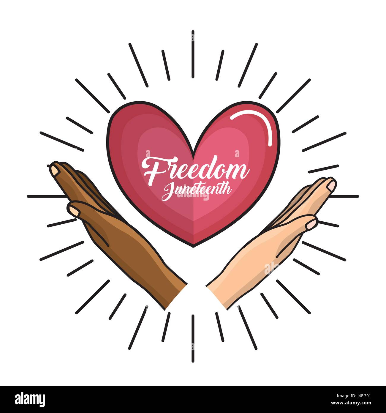 hands and heart with freedom juneteenth message, vector illustration ...
