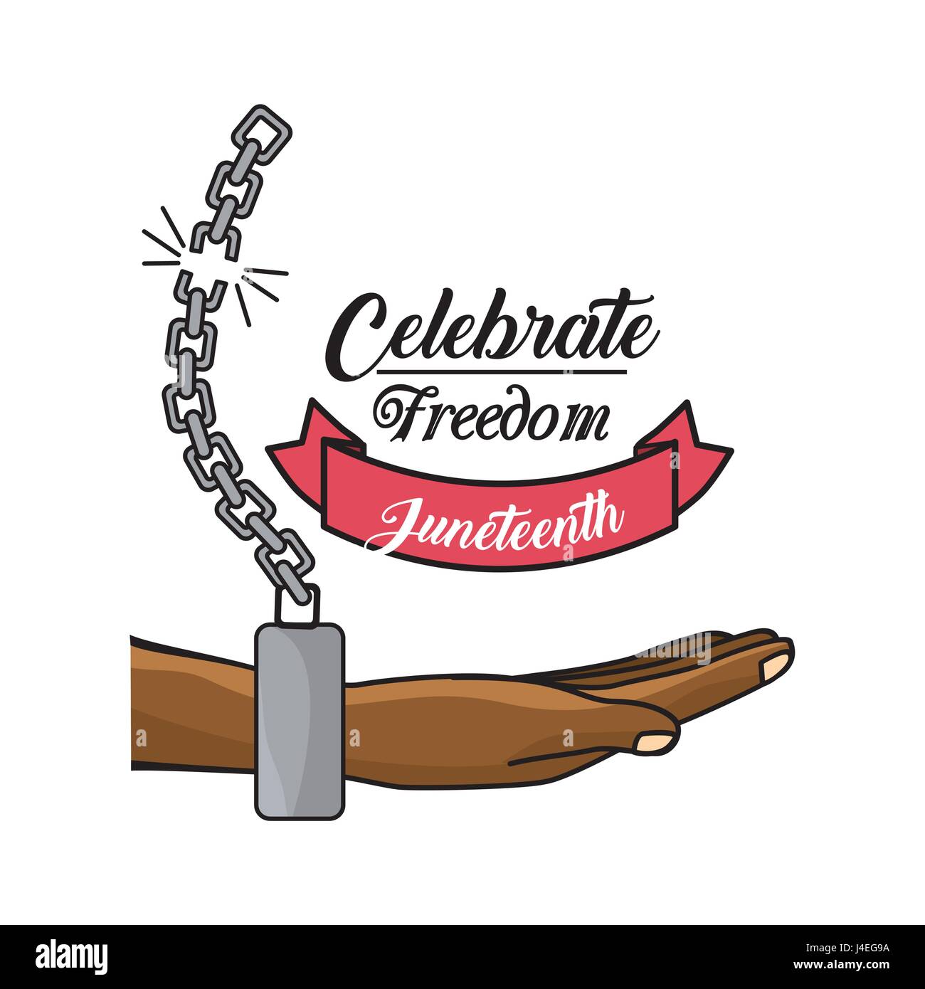 hand with chain and ribbon to celebrate freedom juneteenth, vector ...