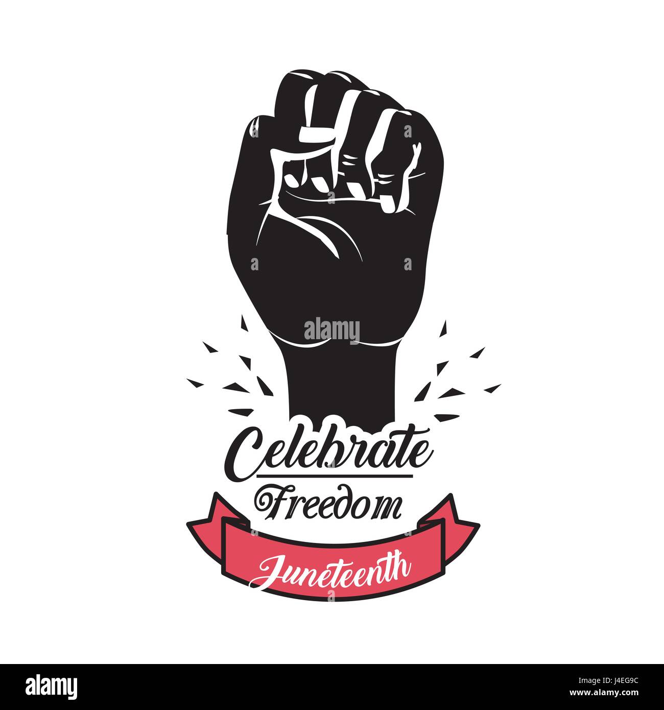 hand fist up with ribbon to celebrate freedom juneteenth, vector ...