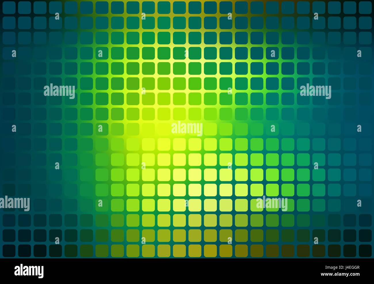 Bright yellow green vector abstract rounded corners square tiles mosaic over blurred background ...