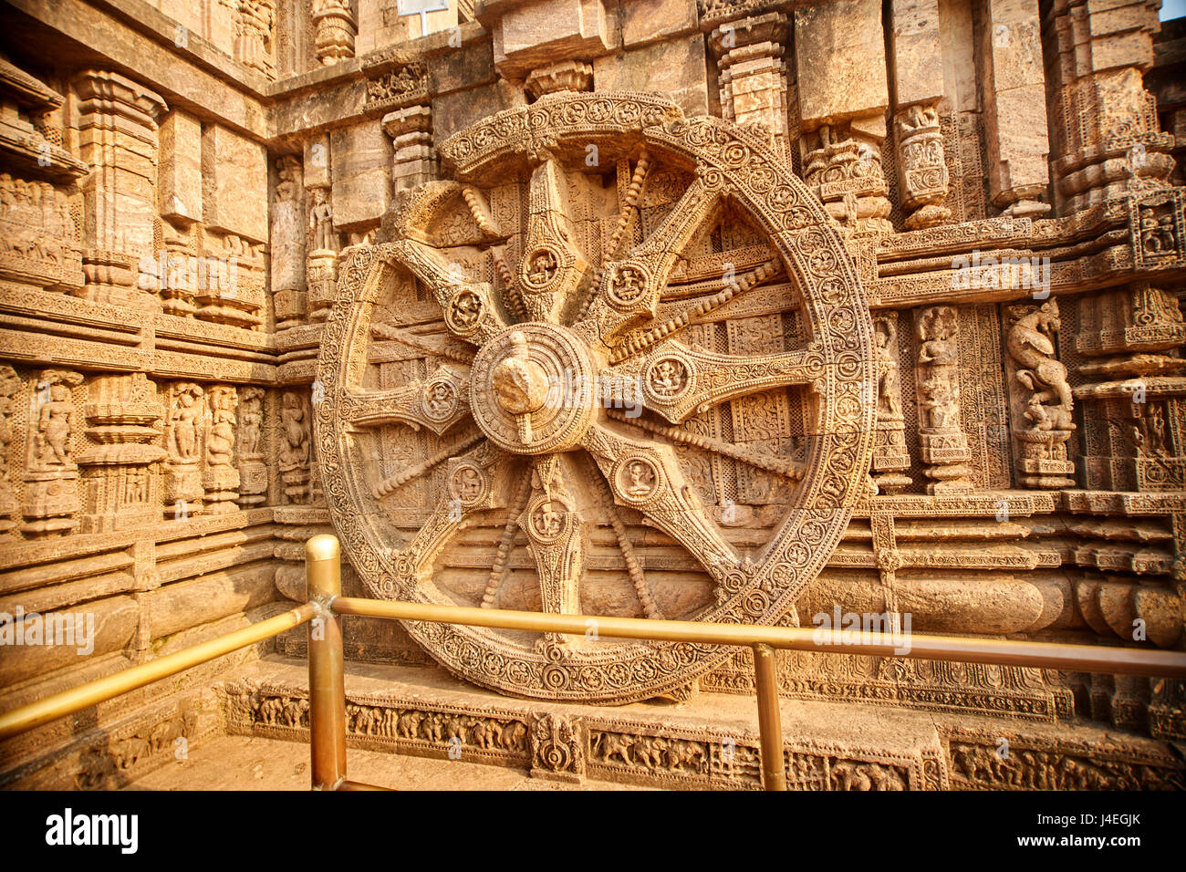 Ancient sandstone carvings on the walls of the ancient sun temple at ...