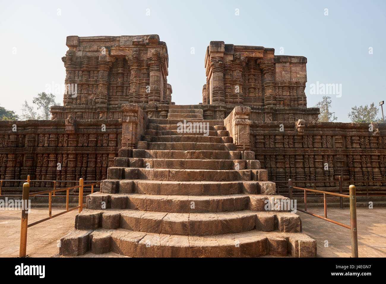 Ancient sandstone carvings on the walls of the ancient sun temple at ...